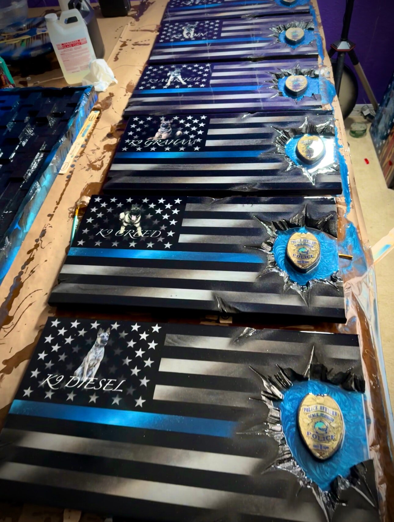 Police K9 Thin Blue Line Flag Patch Series W Photo Behind the Stars ...