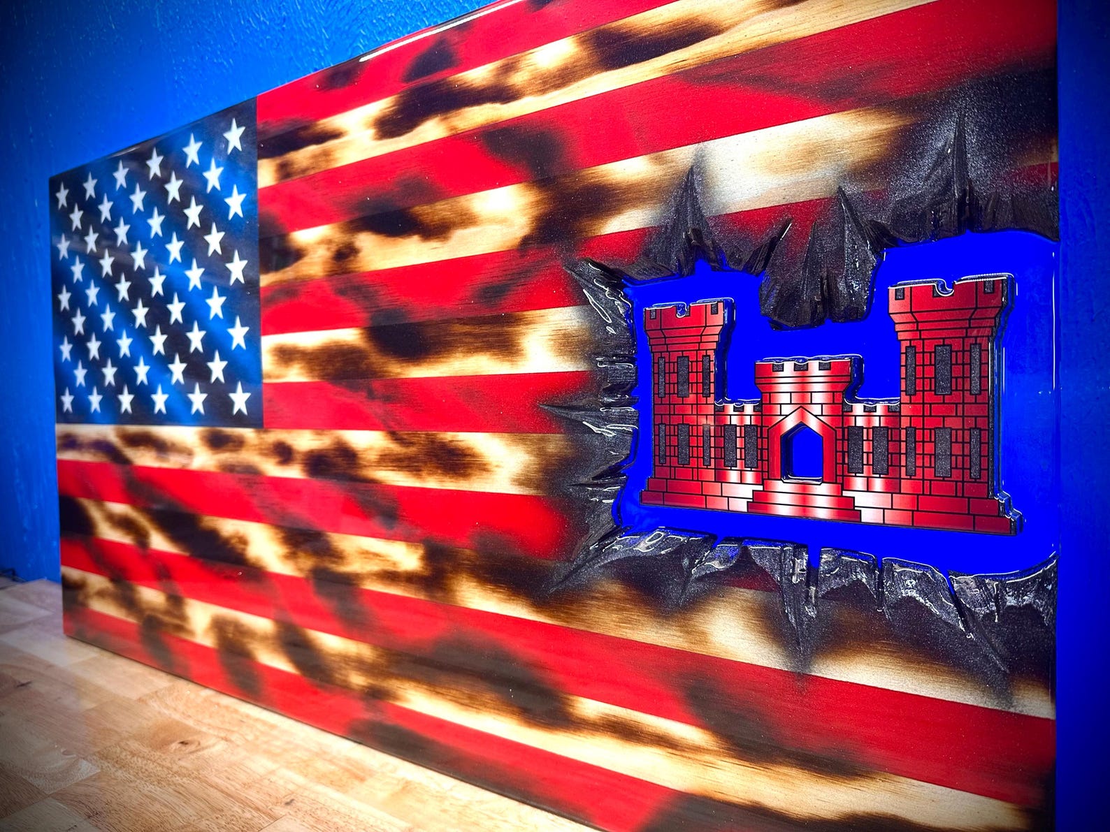 Army Engineer Castle Patch Series - Professional Wooden American Flag ...