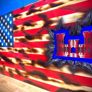 Army Engineer Castle Patch Series - Professional Wooden American Flag ...
