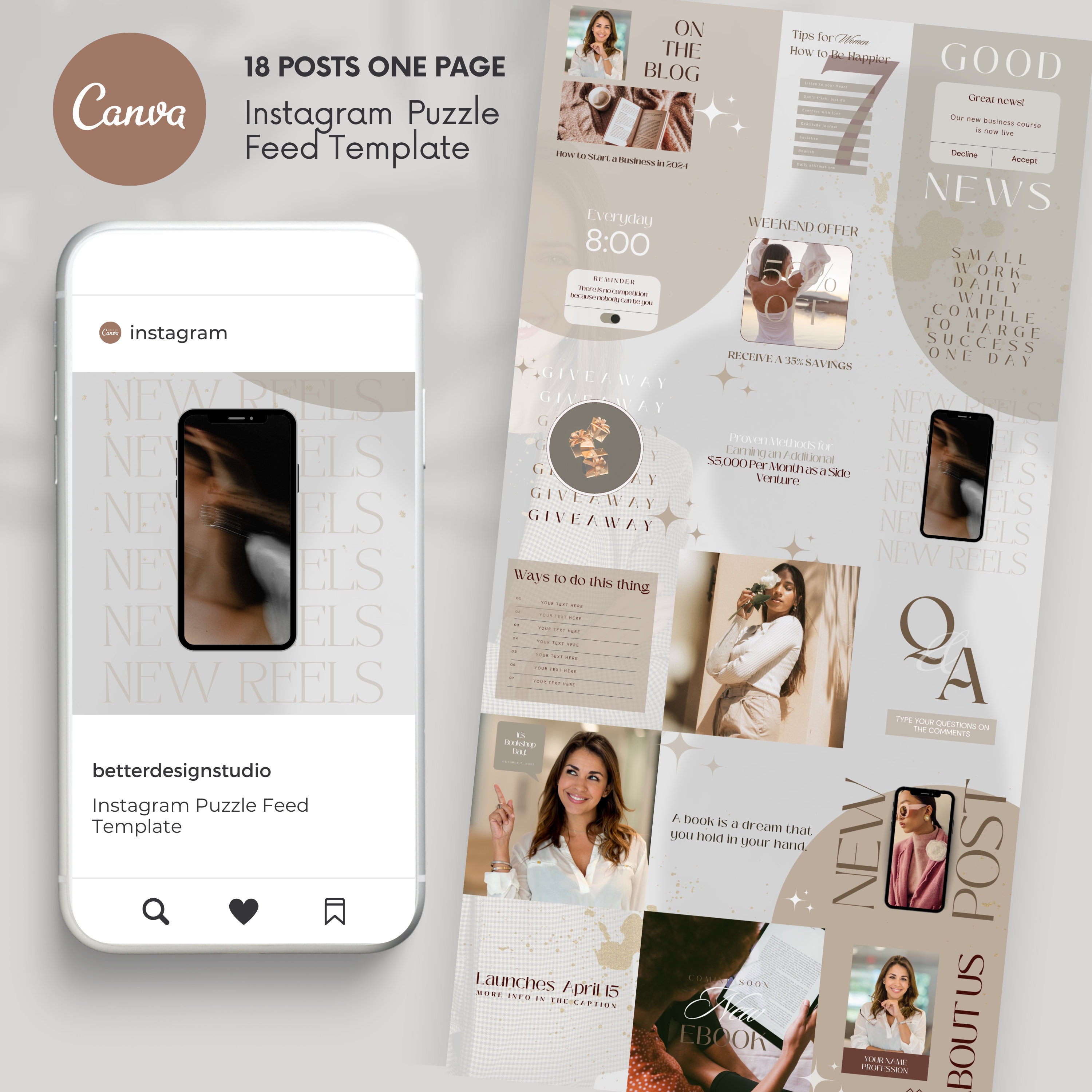 Feed Instagram Puzzle Template Canva , Instagram Aesthetic Grid ...
