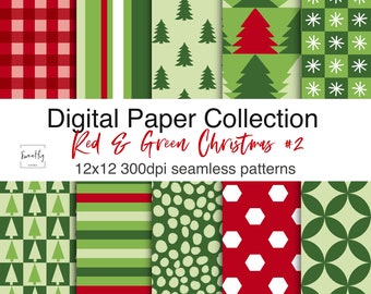 Traditional Christmas Digital Paper & Background Images Digital Red and ...