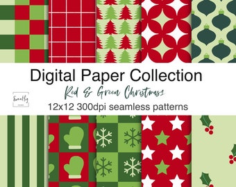 Traditional Christmas Digital Paper & Background Images Digital Red and ...