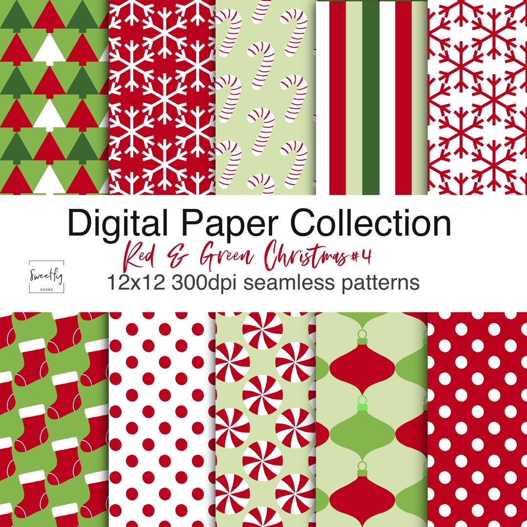 Red and Green Christmas Patterns 4 Christmas Digital Paper, Christmas ...