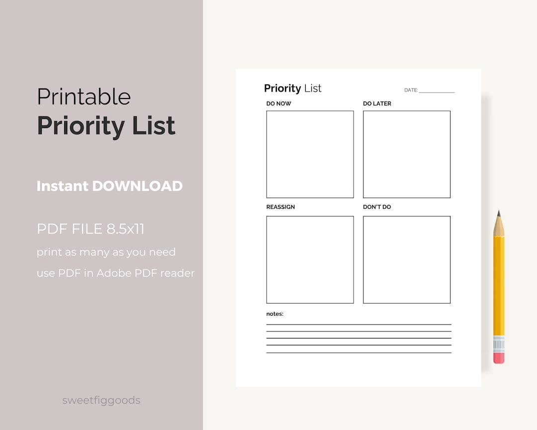Priority PDF List, Printable List, Simple Priority List, Printable PDF ...