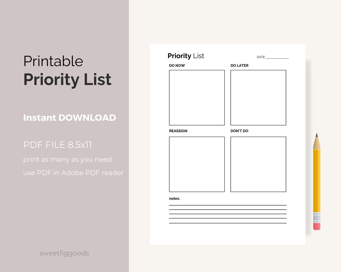Priority PDF List, Printable List, Simple Priority List, Printable PDF ...