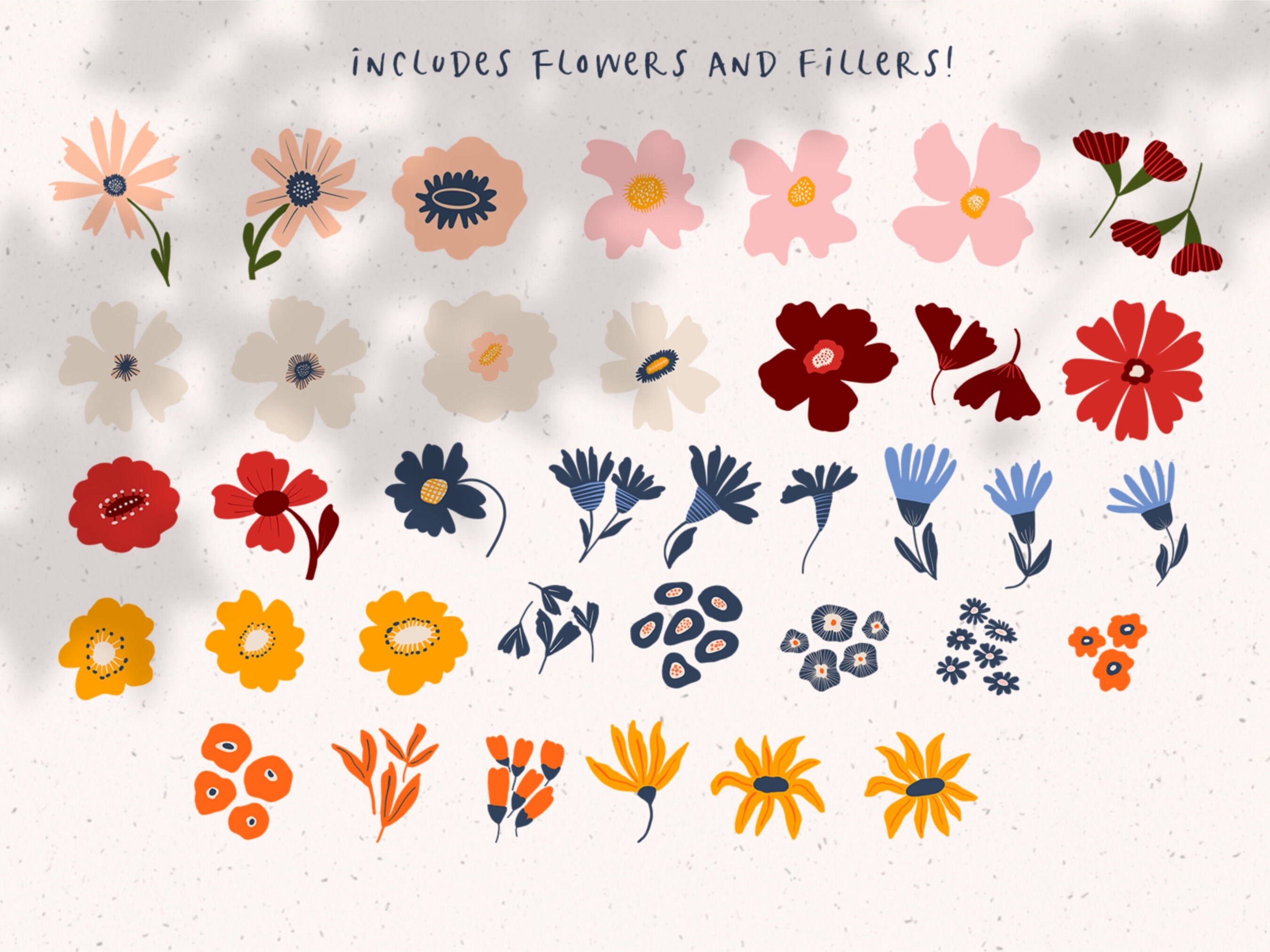 Abstract Floral Shapes Clipart Set Flowers, Leaves, Spring Flowers ...