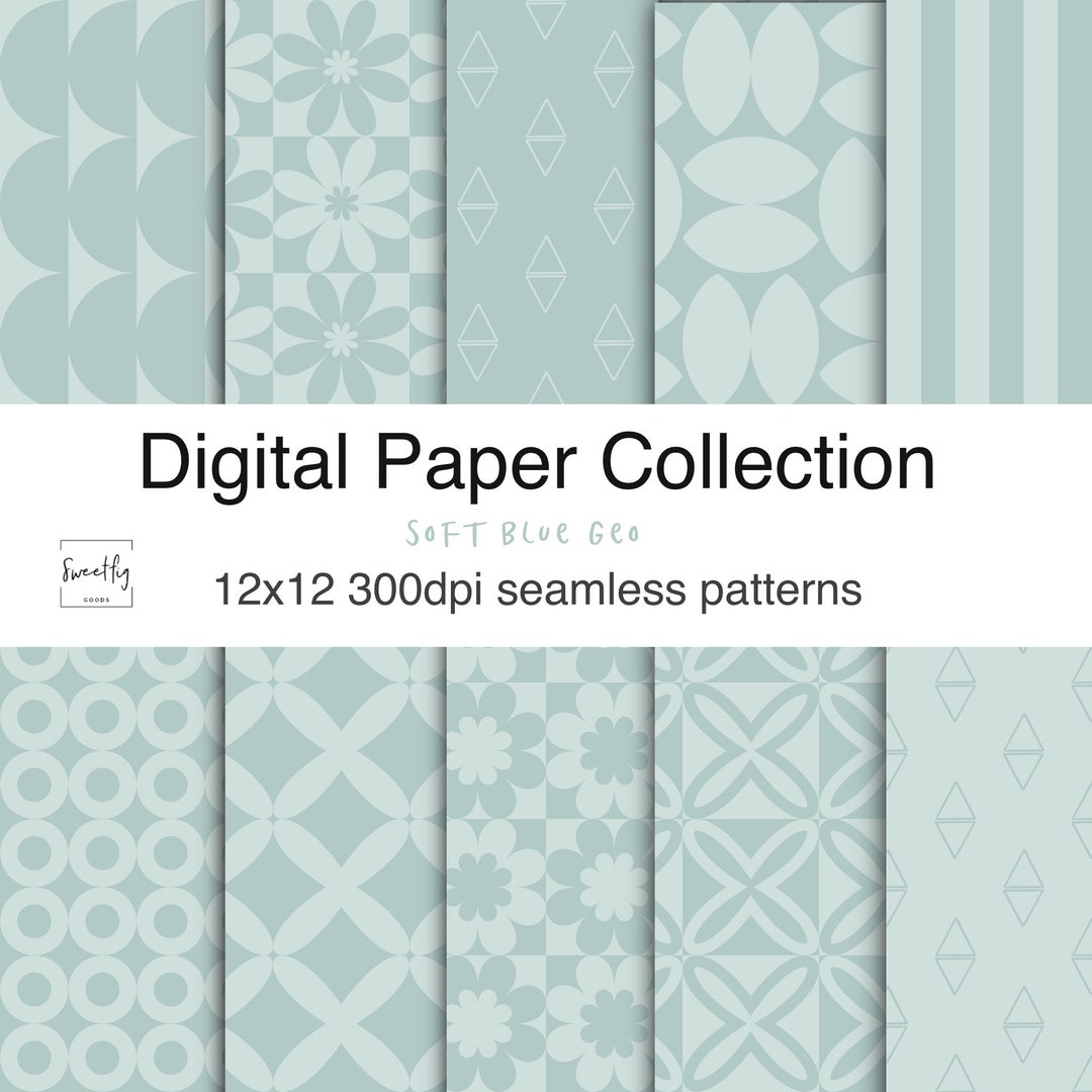 Soft Blue Pattern Paper Collection, Seamless BOHO Digital Paper, Boho ...