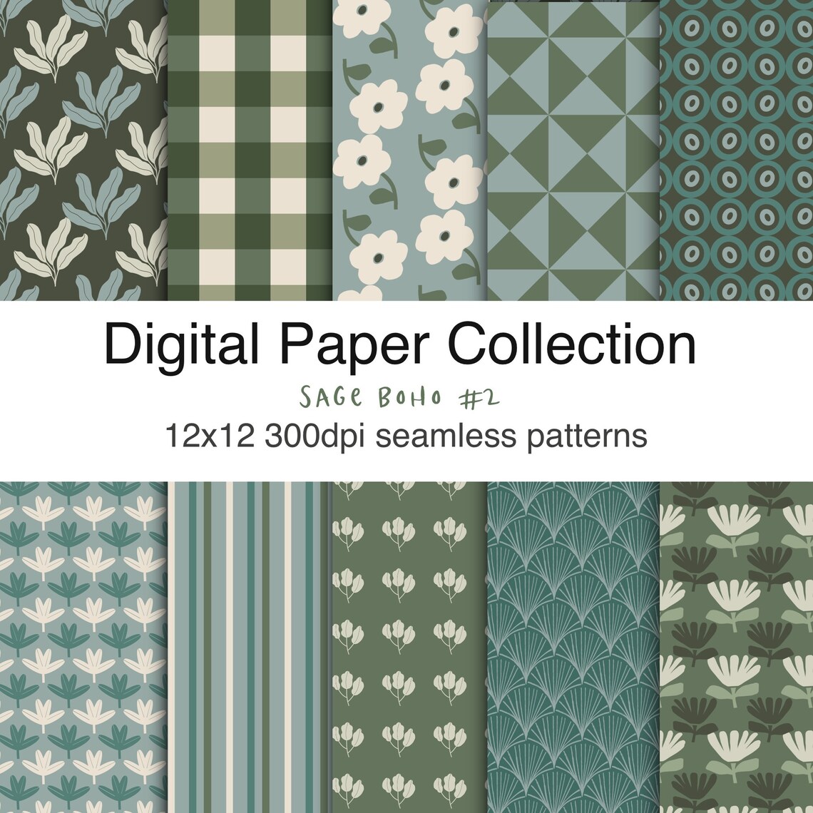 Sage BOHO Paper Collection, Boho Muted Digital Paper, Seamless Digital ...