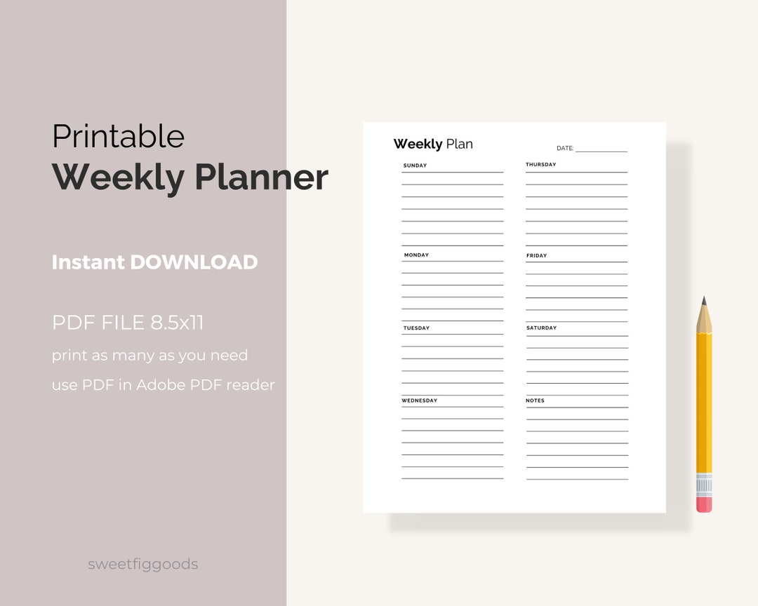 Printable WEEKLY Planner productivity Planner Schedule PDF Weekly ...