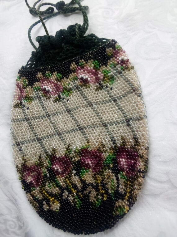 Antique Victorian Era Glass Beaded Reticule Handbag P… - Gem