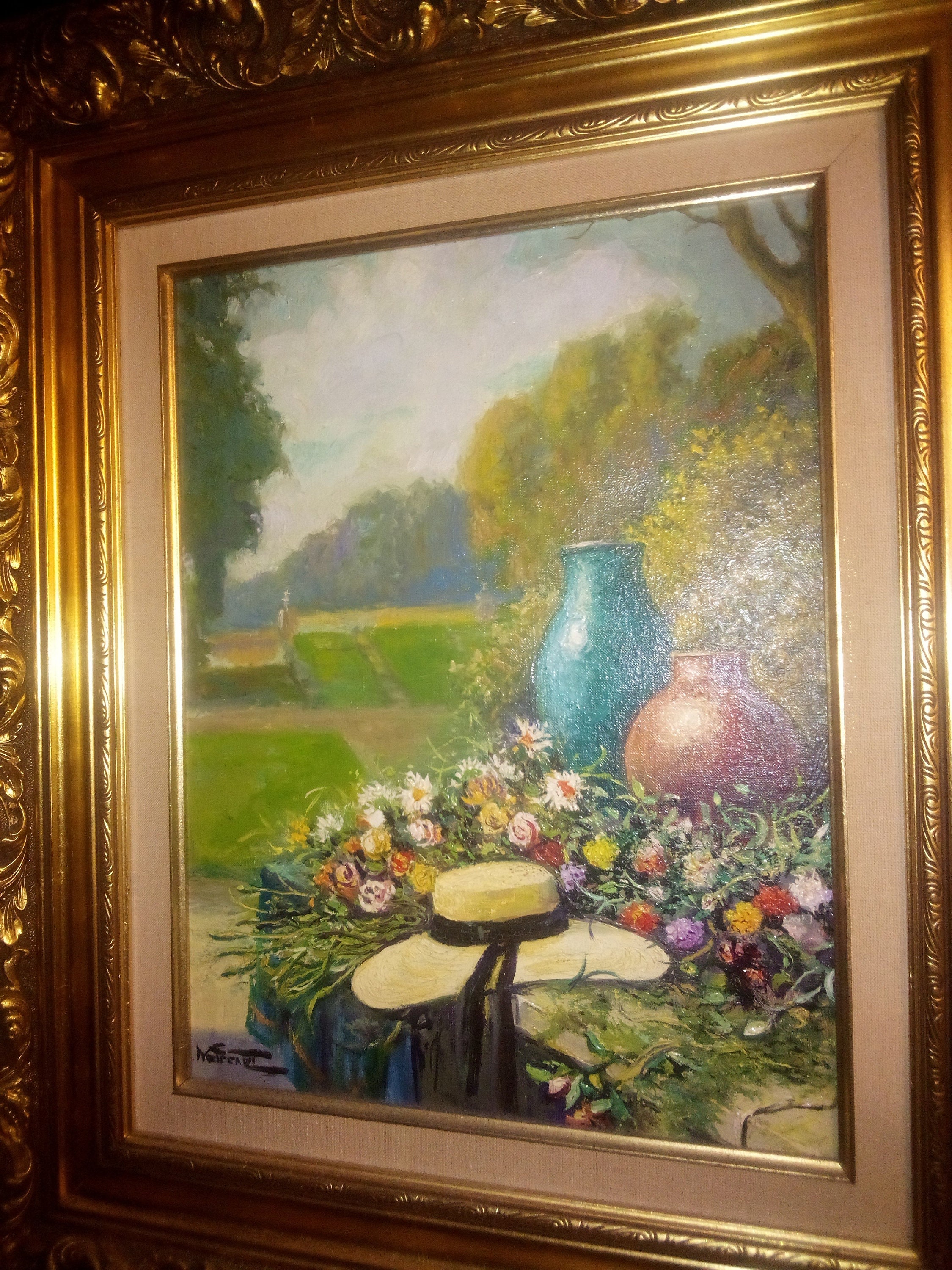 Vintage Garden Scene Original Oil Painting Landscape With Bonnet - Etsy