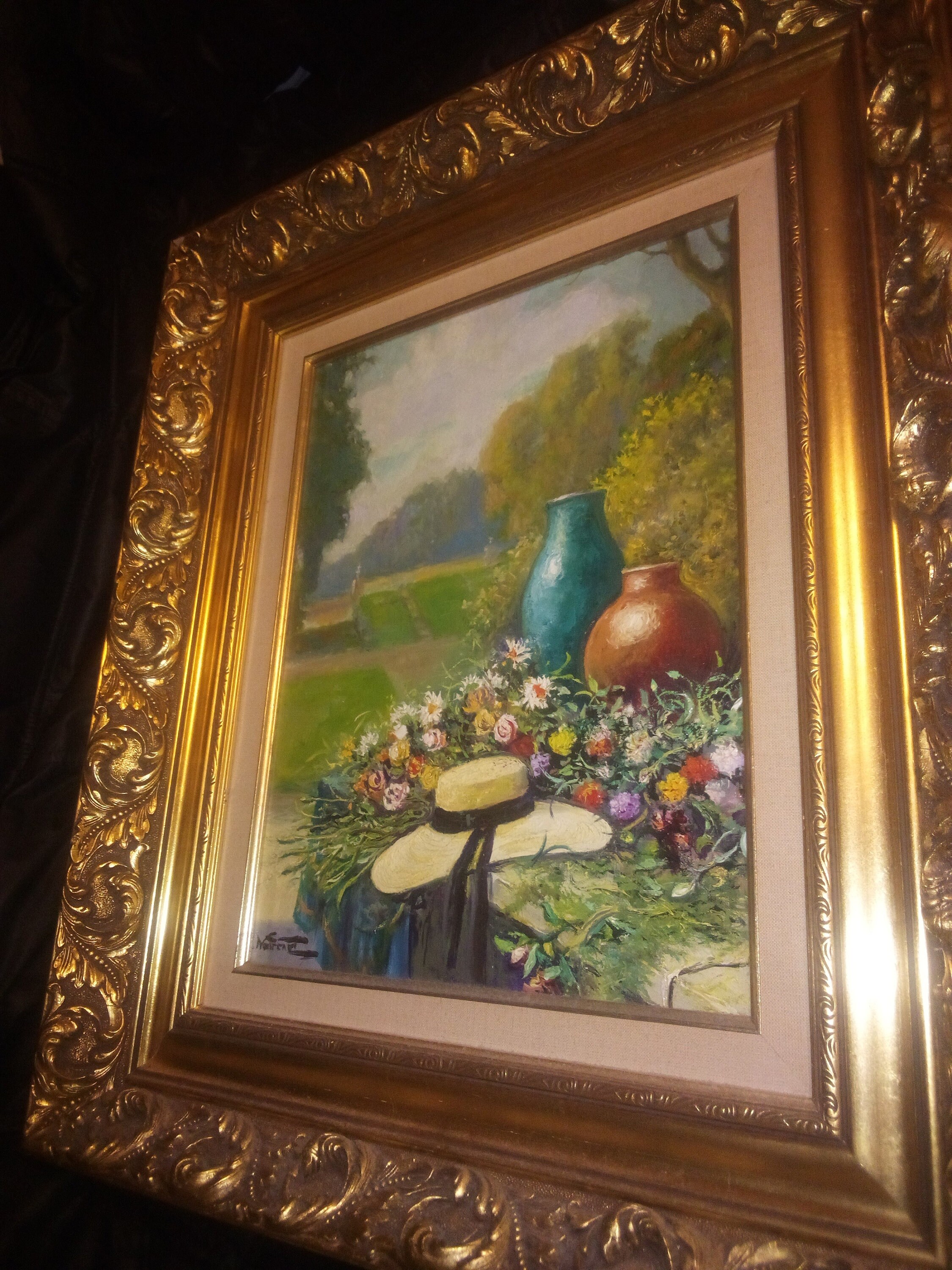 Vintage Garden Scene Original Oil Painting Landscape With Bonnet - Etsy