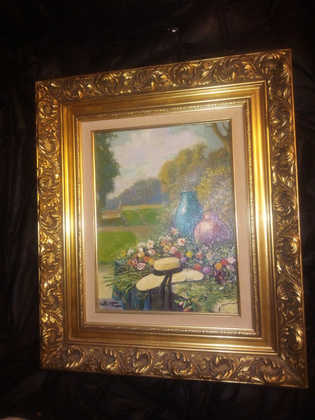 Vintage Garden Scene Original Oil Painting Landscape With Bonnet - Etsy