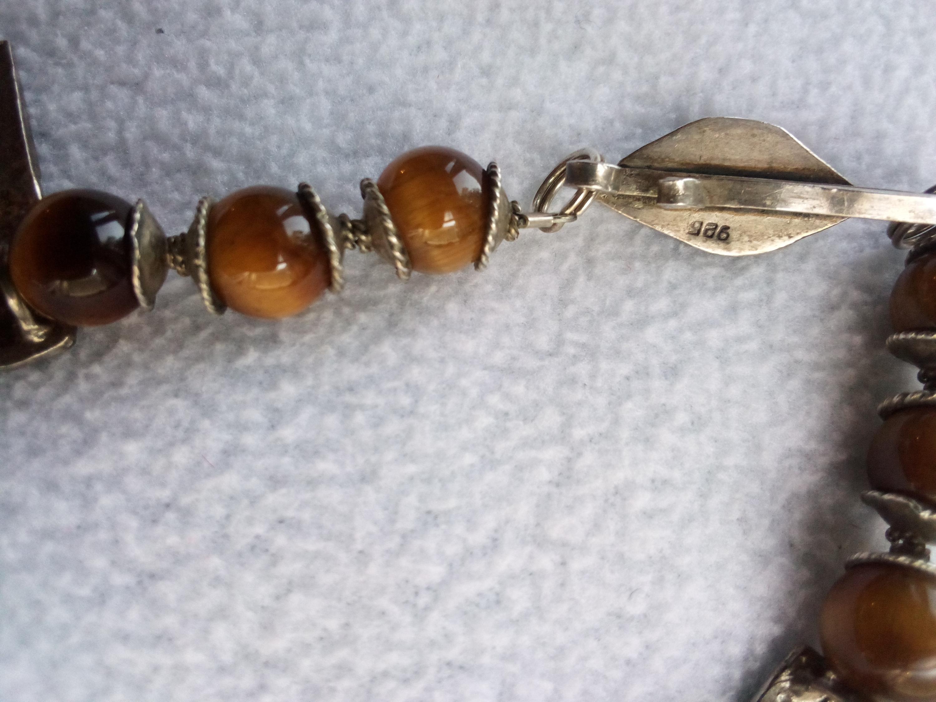 Vintage Signed Sterling Silver Gogo Inc Tigers Eye Beaded Bib Necklace ...