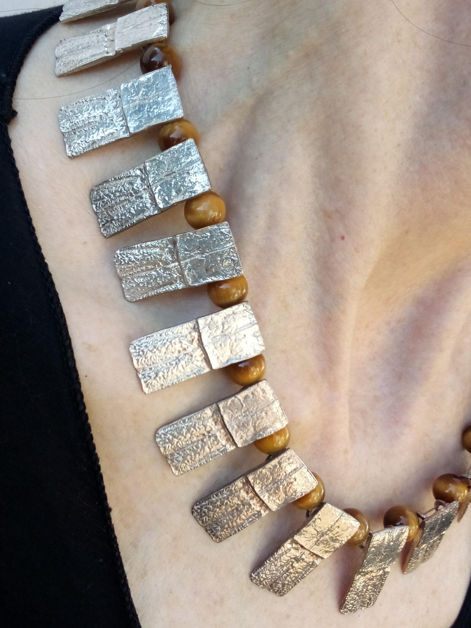 Vintage Signed Sterling Silver Gogo Inc Tigers Eye Beaded Bib Necklace ...
