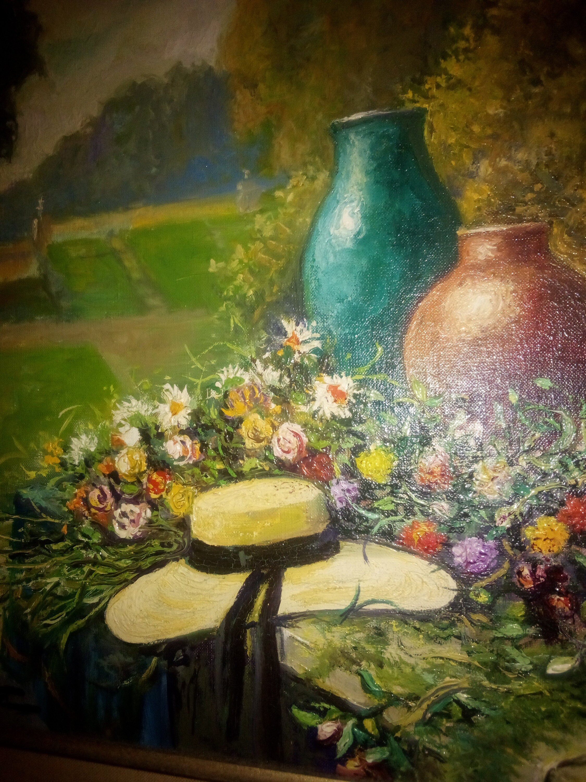 Vintage Garden Scene Original Oil Painting Landscape With Bonnet - Etsy