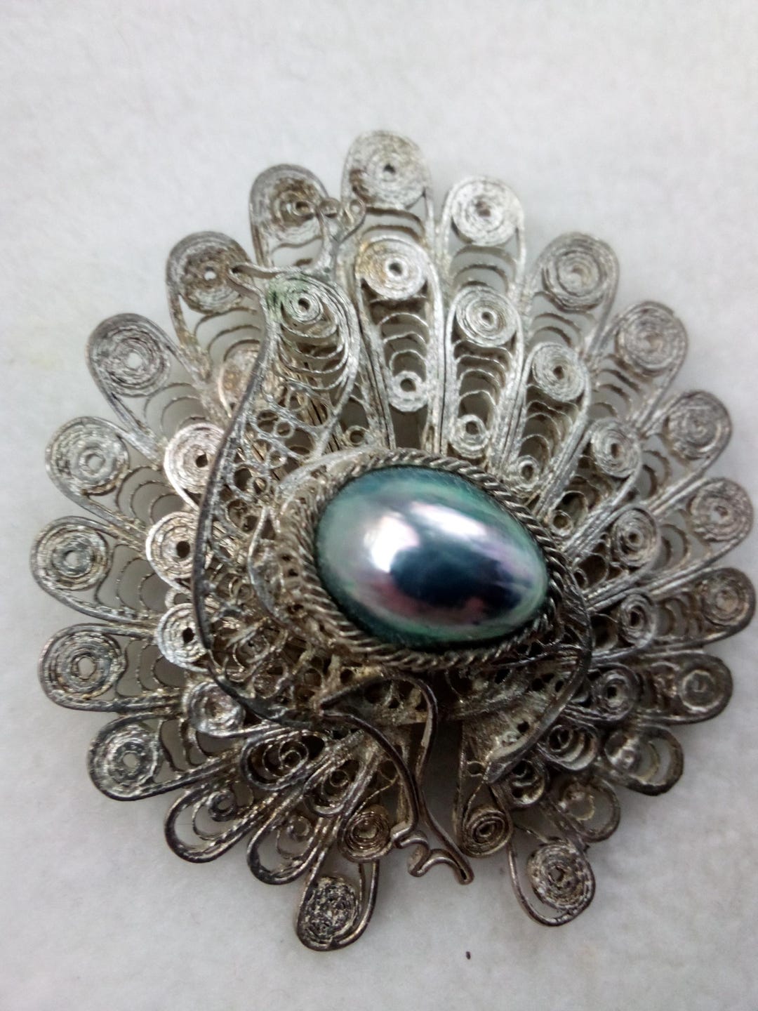 Vintage 3 Layered 800 Silver Mane Pearl Jelly Belly Peacock Brooch - Etsy
