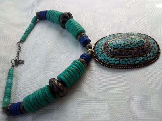 Massive Vintage Blue Stone and inlaid Turquoise color… - Gem