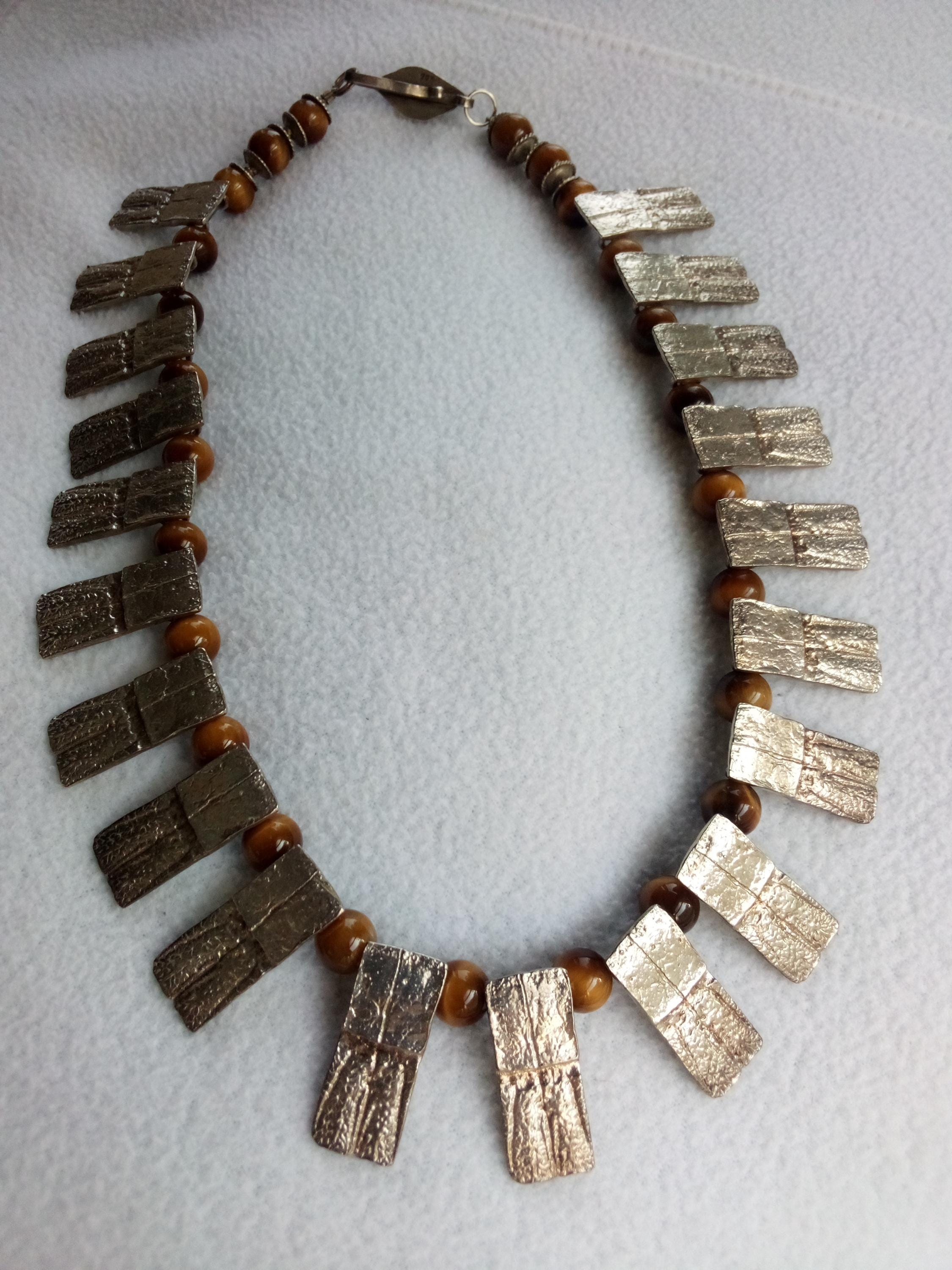 Vintage Signed Sterling Silver Gogo Inc Tigers Eye Beaded Bib Necklace ...