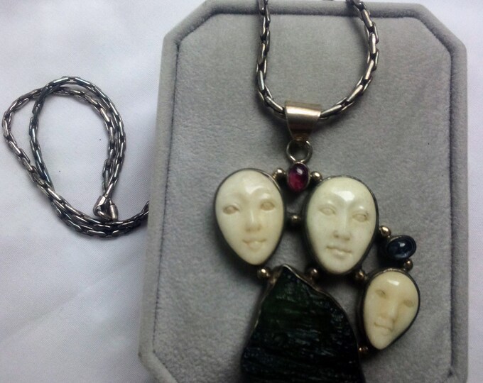 Vintage Sajen Sterling Silver Three Faces Gemstone Pendant Necklace - Etsy