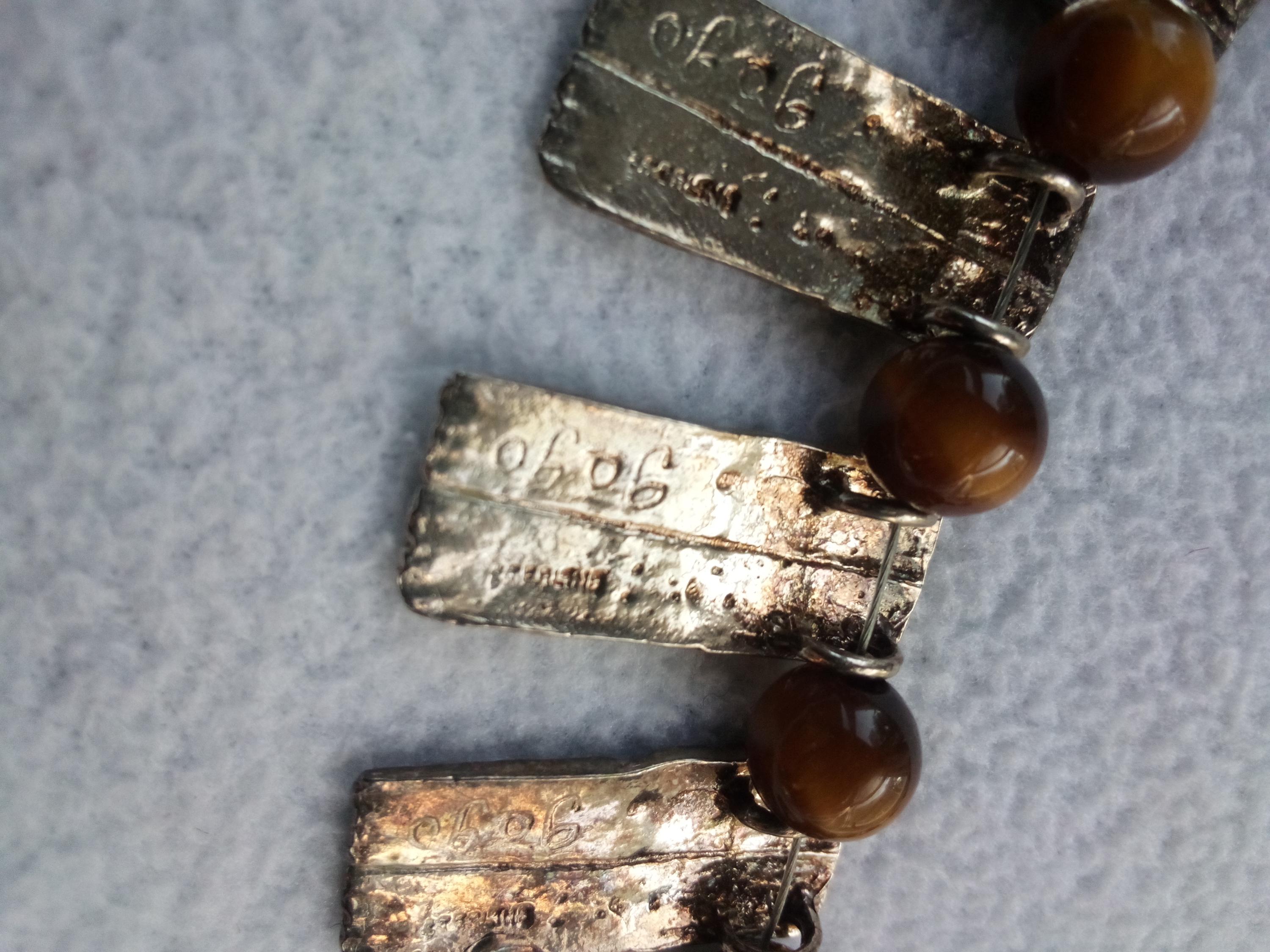 Vintage Signed Sterling Silver Gogo Inc Tigers Eye Beaded Bib Necklace ...