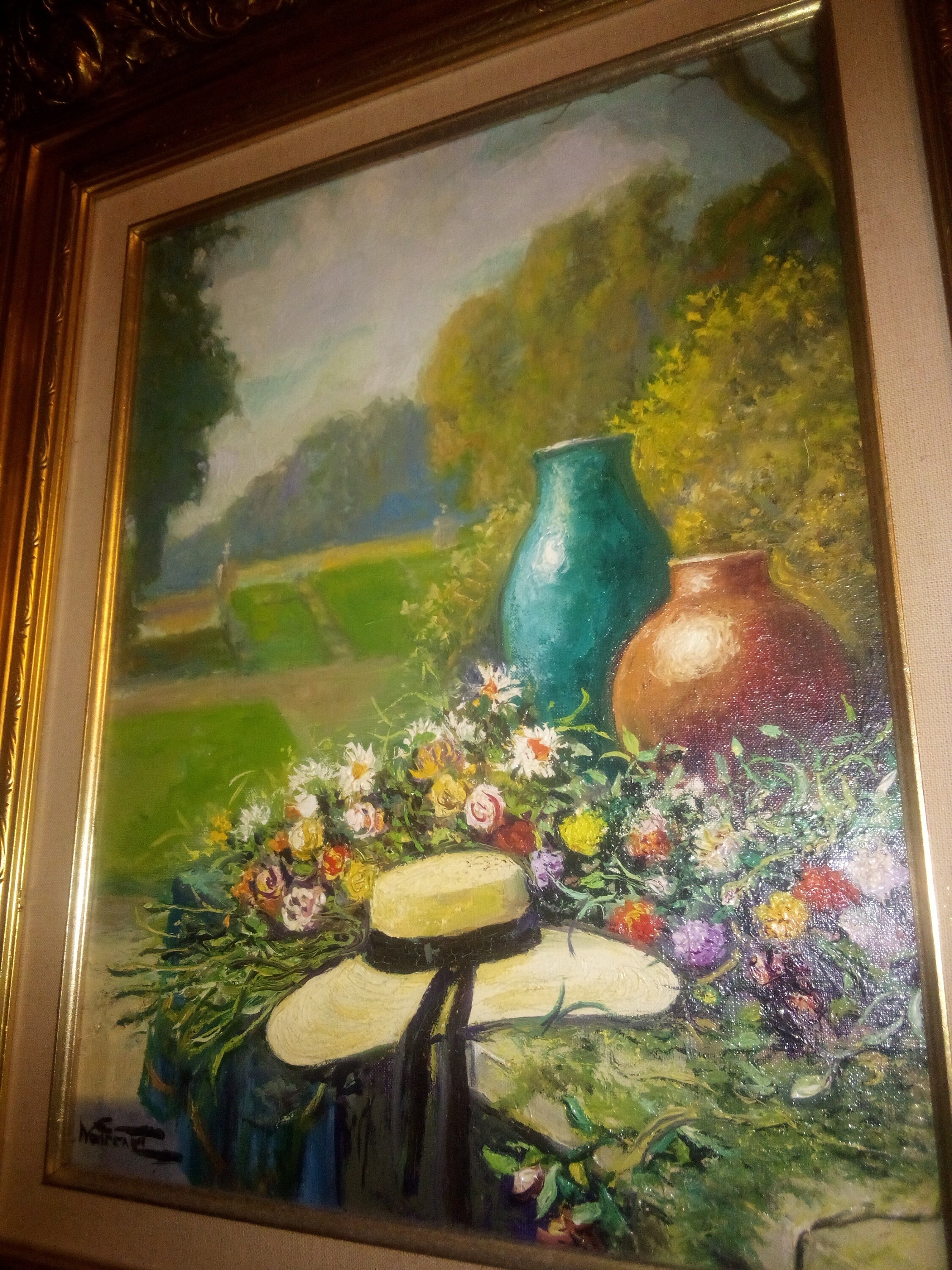 Vintage Garden Scene Original Oil Painting Landscape With Bonnet - Etsy