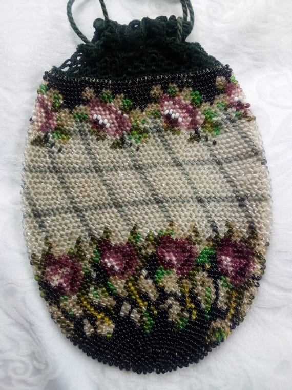 Antique Victorian Era Glass Beaded Reticule Handbag P… - Gem