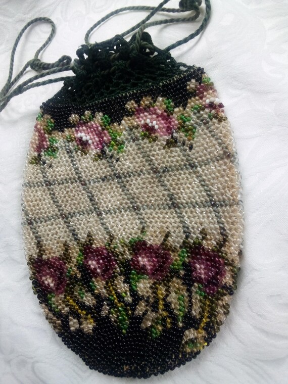 Antique Victorian Era Glass Beaded Reticule Handbag P… - Gem
