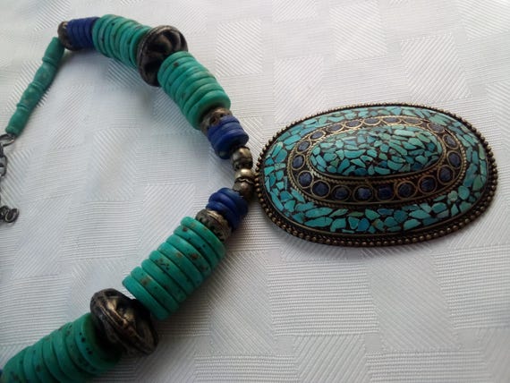 Massive Vintage Blue Stone and inlaid Turquoise color… - Gem