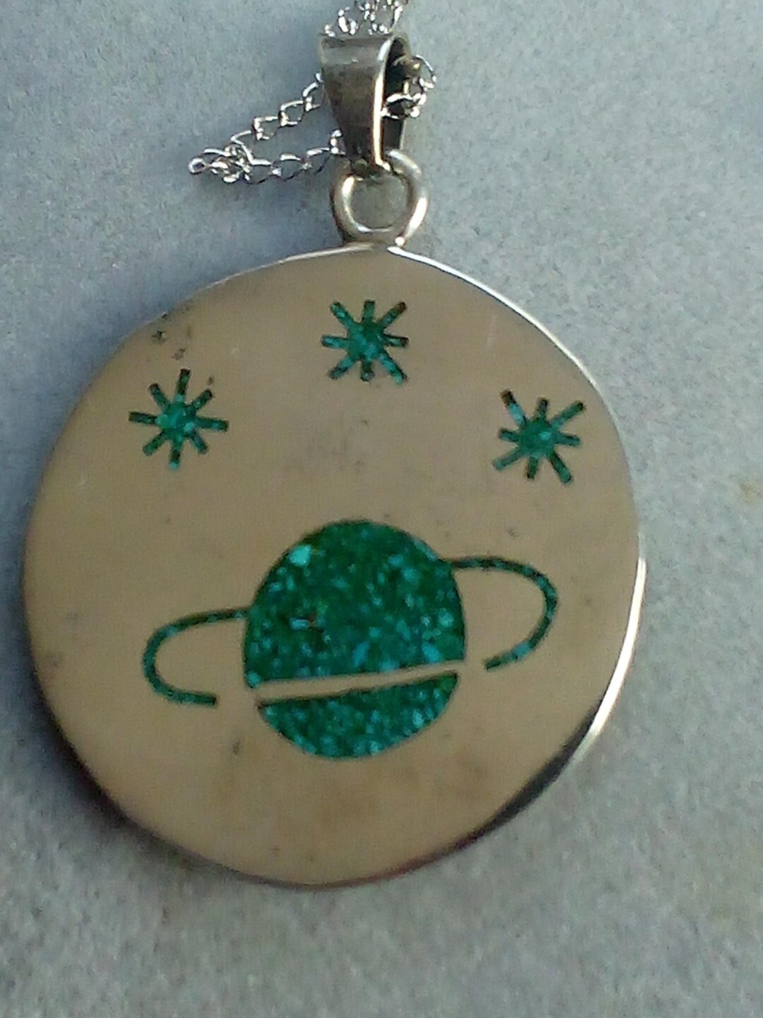 Vintage Planet Saturn 925 Sterling Silver Inlaid Turquoise Mexico Bell ...