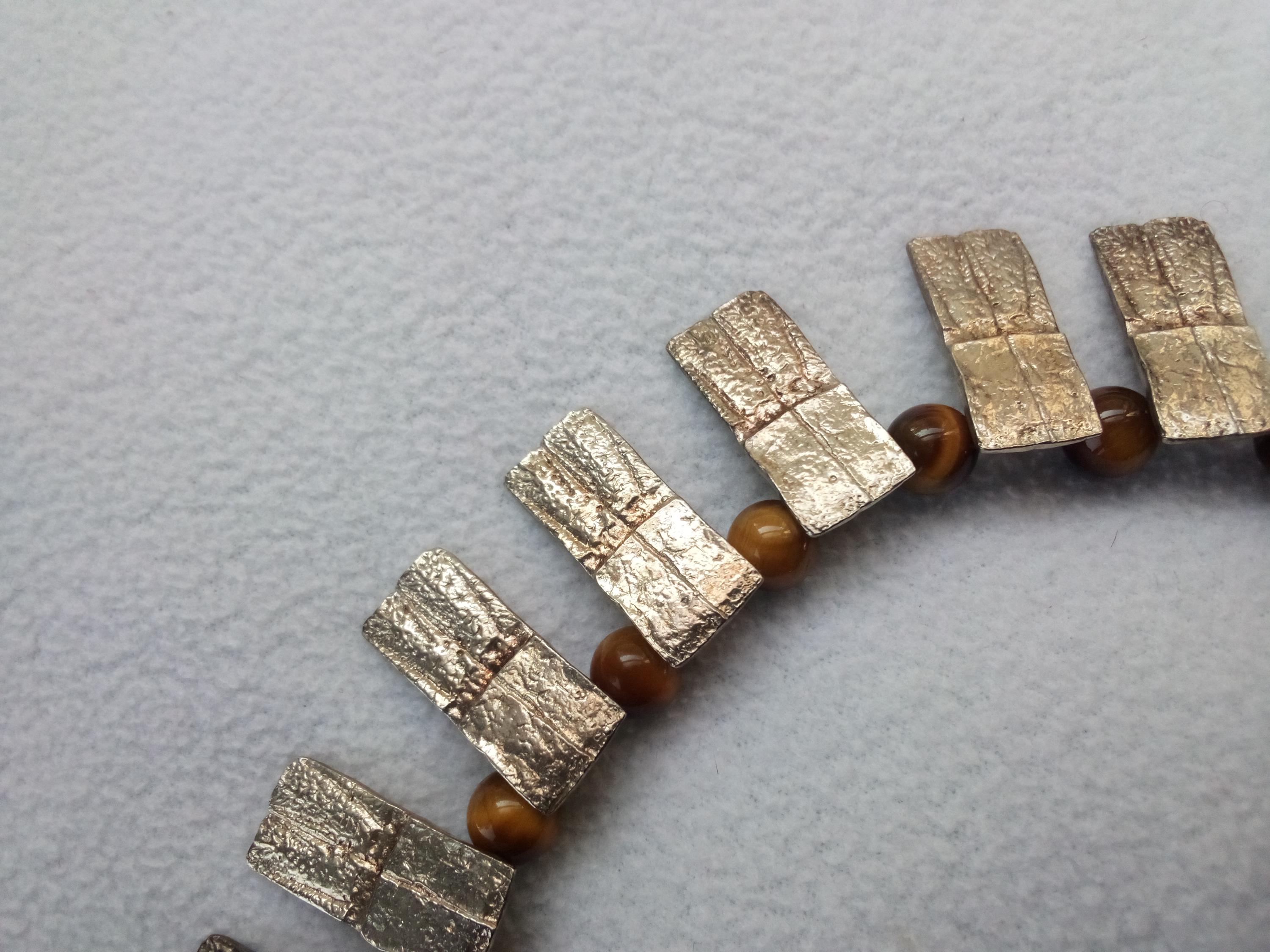 Vintage Signed Sterling Silver Gogo Inc Tigers Eye Beaded Bib Necklace ...