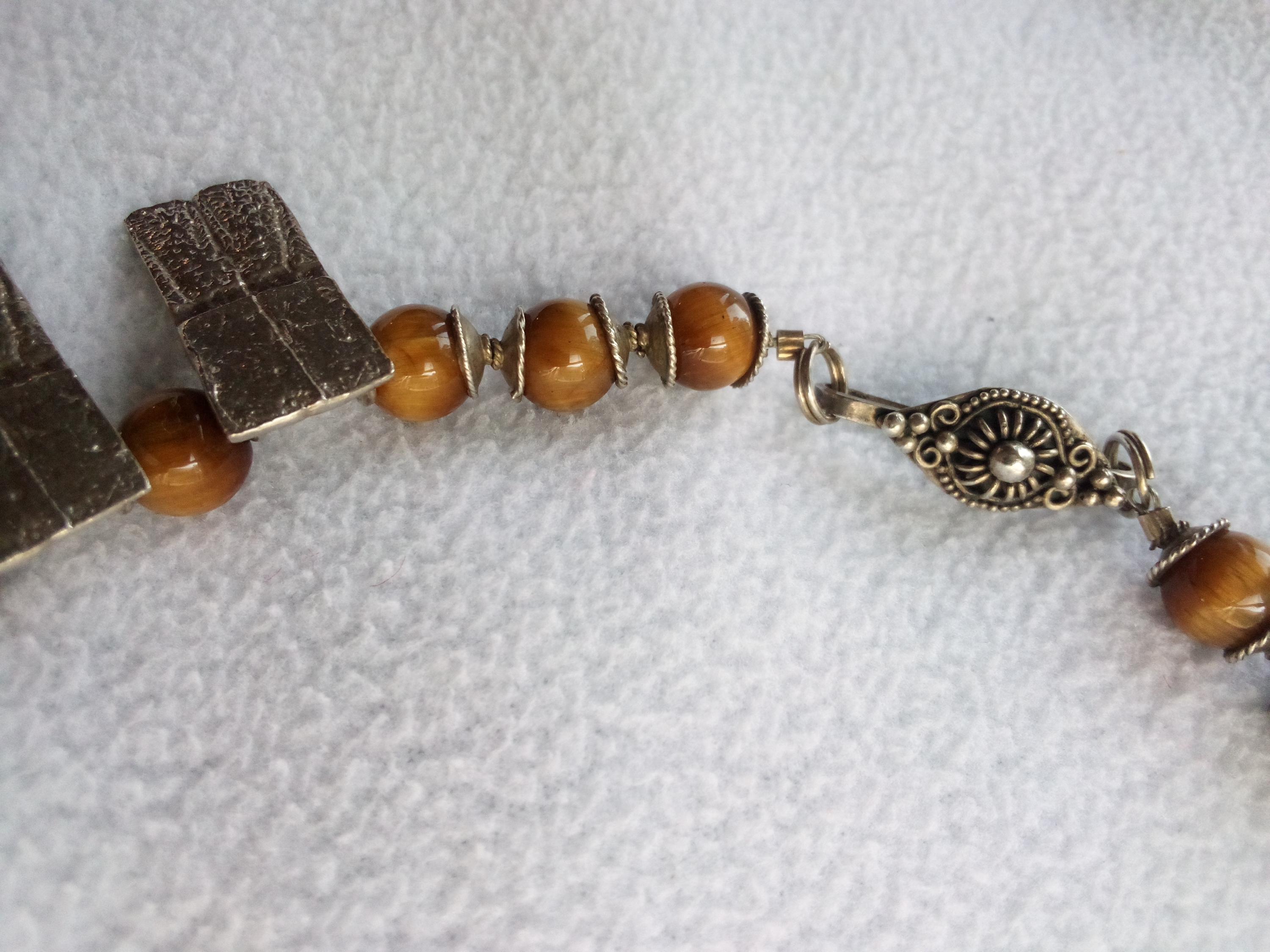 Vintage Signed Sterling Silver Gogo Inc Tigers Eye Beaded Bib Necklace ...