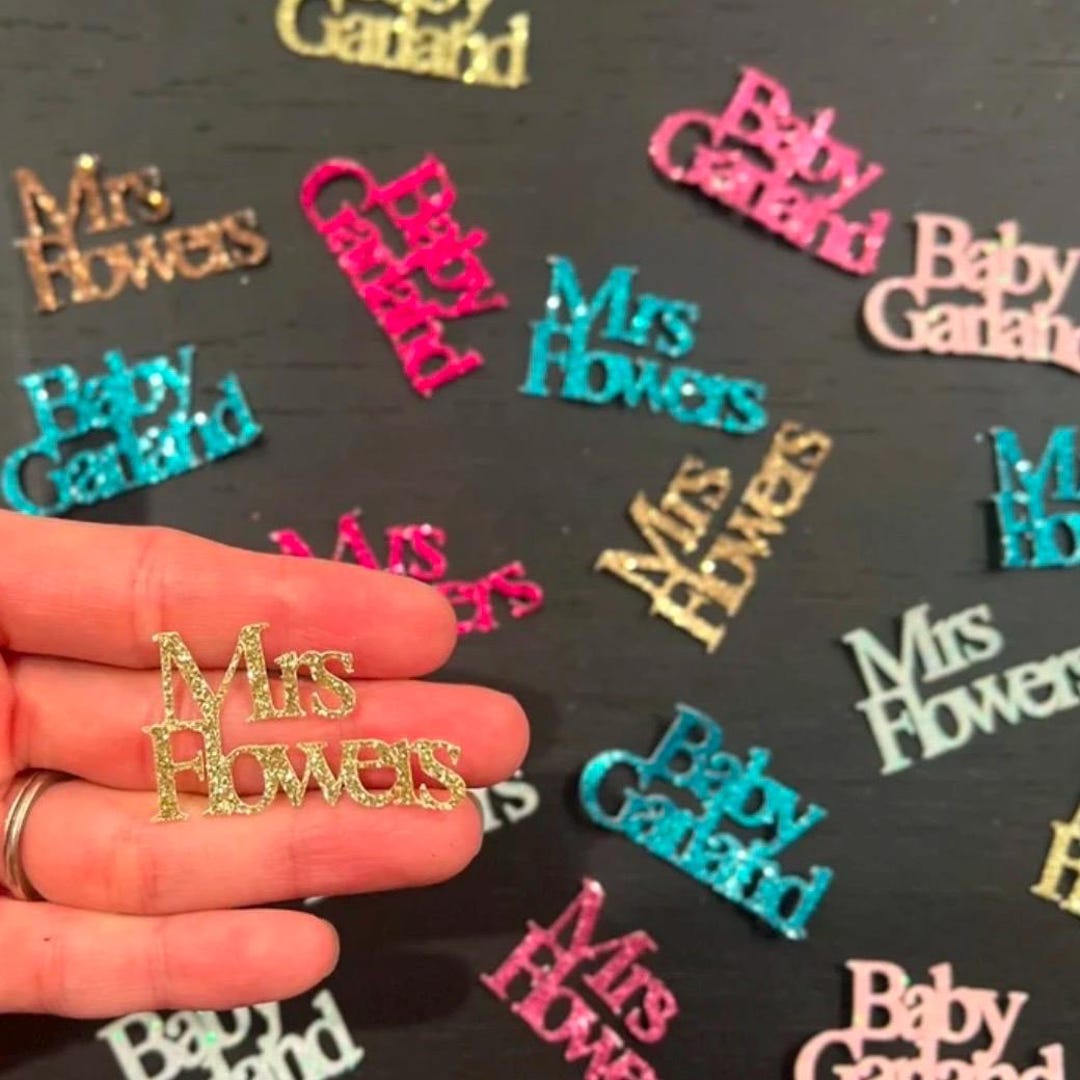 Custom Glitter Confetti - 2 Lines of Text - Set of 15 | Names, Dates ...