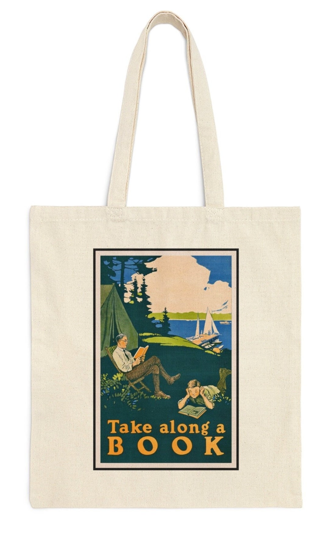 Reading Tote Bag | 1910s Take Along Book Promotional Poster | Vintage ...