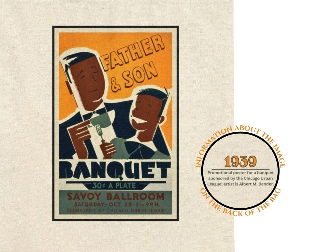 Father Son Tote Bag | 1939 Banquet Poster | Fun Historical Image Cotton ...