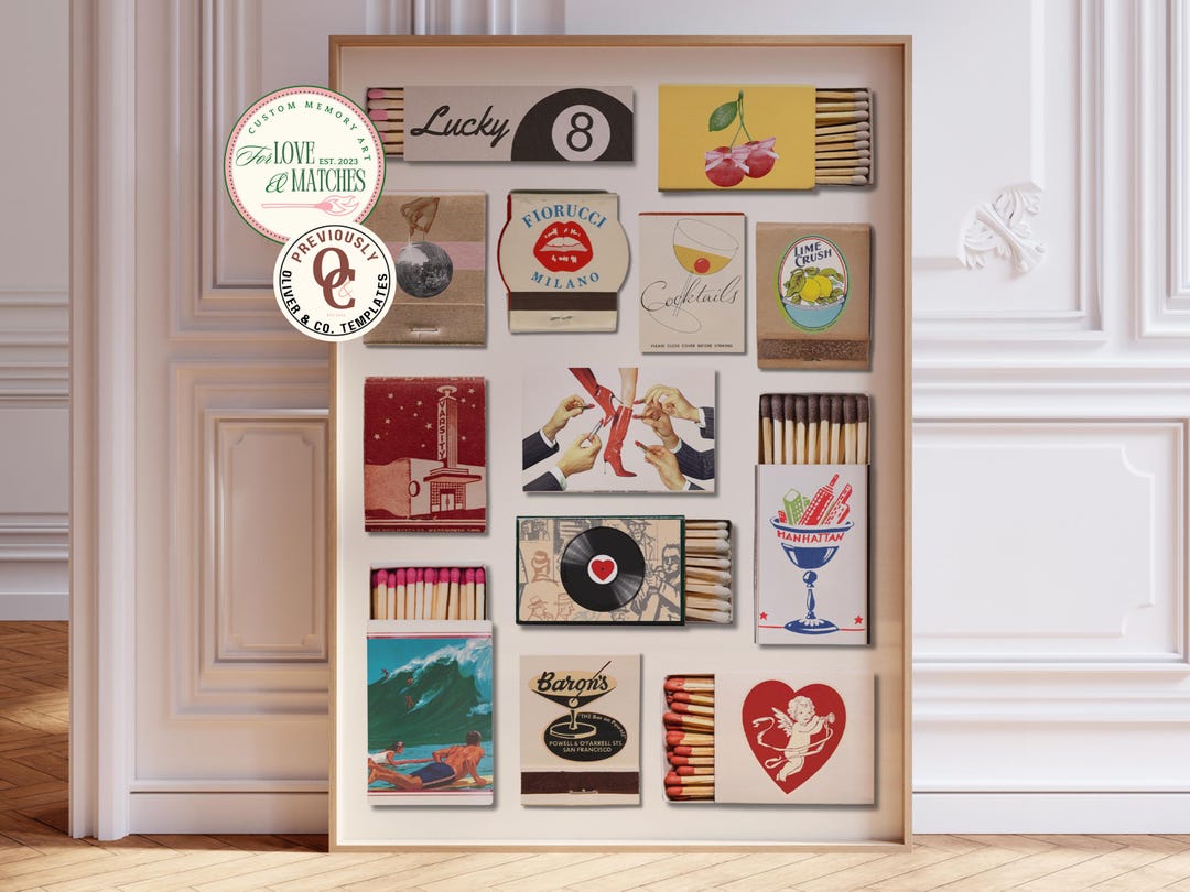 VINTAGE MATCHBOOK PRINT, Trendy Matches Poster, Retro Matchbox Wall Art ...