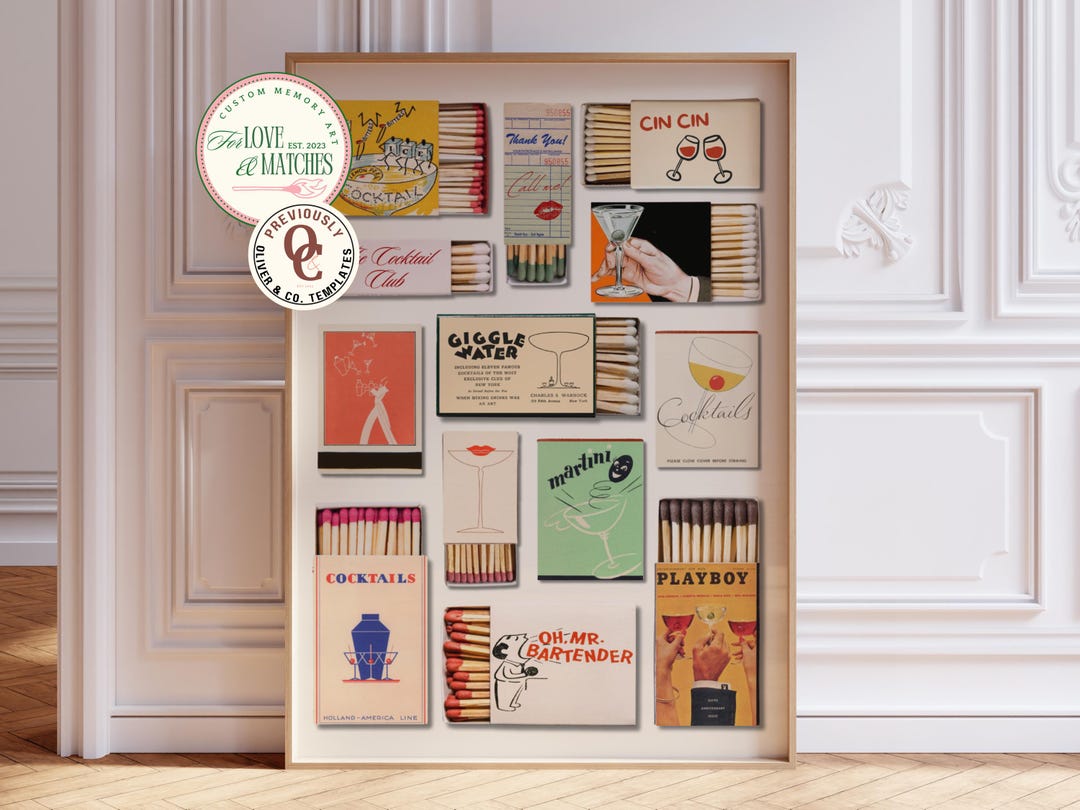 VINTAGE COCKTAIL MATCHBOOK Print, Digital Trendy Matches Poster, Retro ...