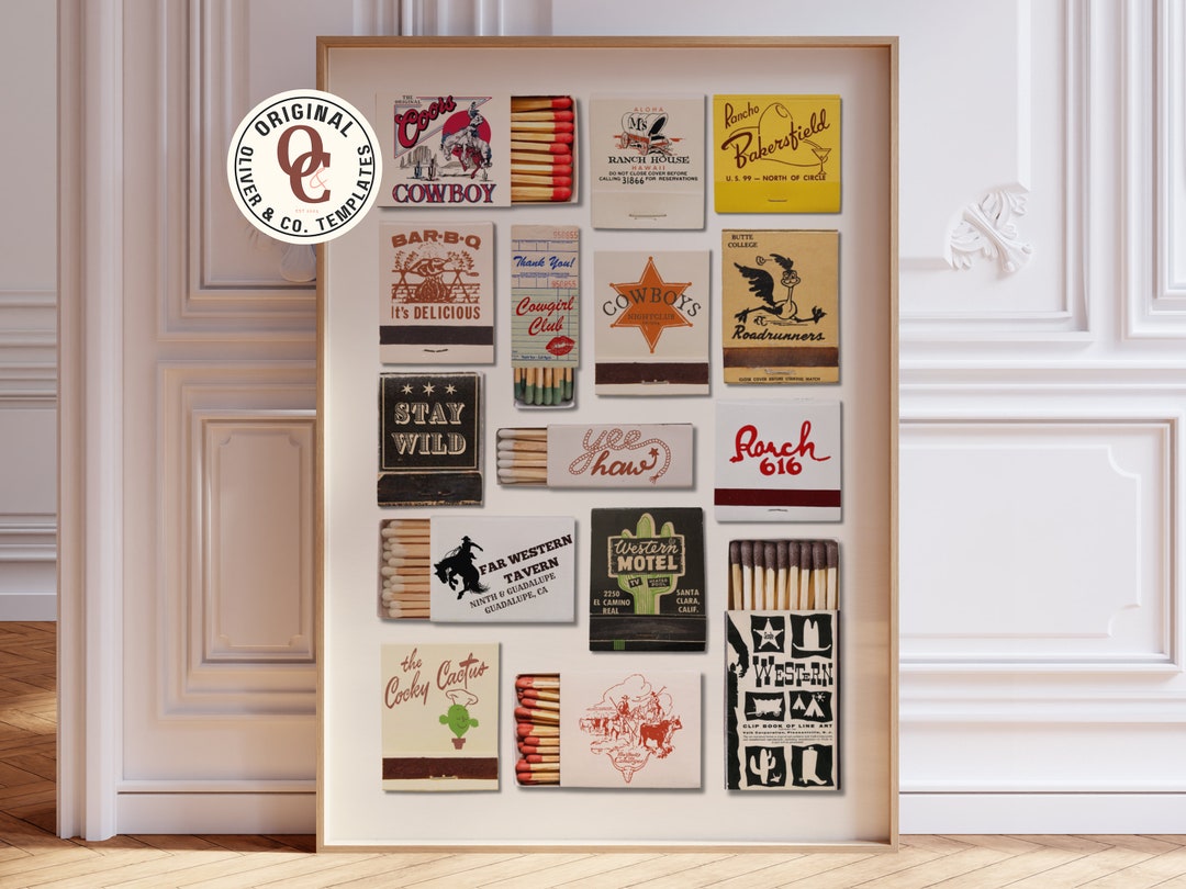 WESTERN MATCHBOOK PRINT, Trendy Matches Poster, Retro Matchbox Wall Art ...