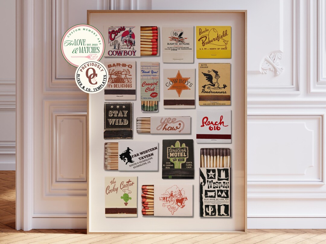 WESTERN MATCHBOOK PRINT, Trendy Matches Poster, Retro Matchbox Wall Art ...