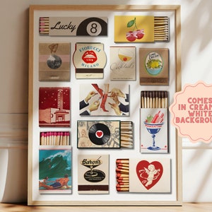 VINTAGE MATCHBOOK PRINT, Trendy Matches Poster, Retro Matchbox Wall Art ...