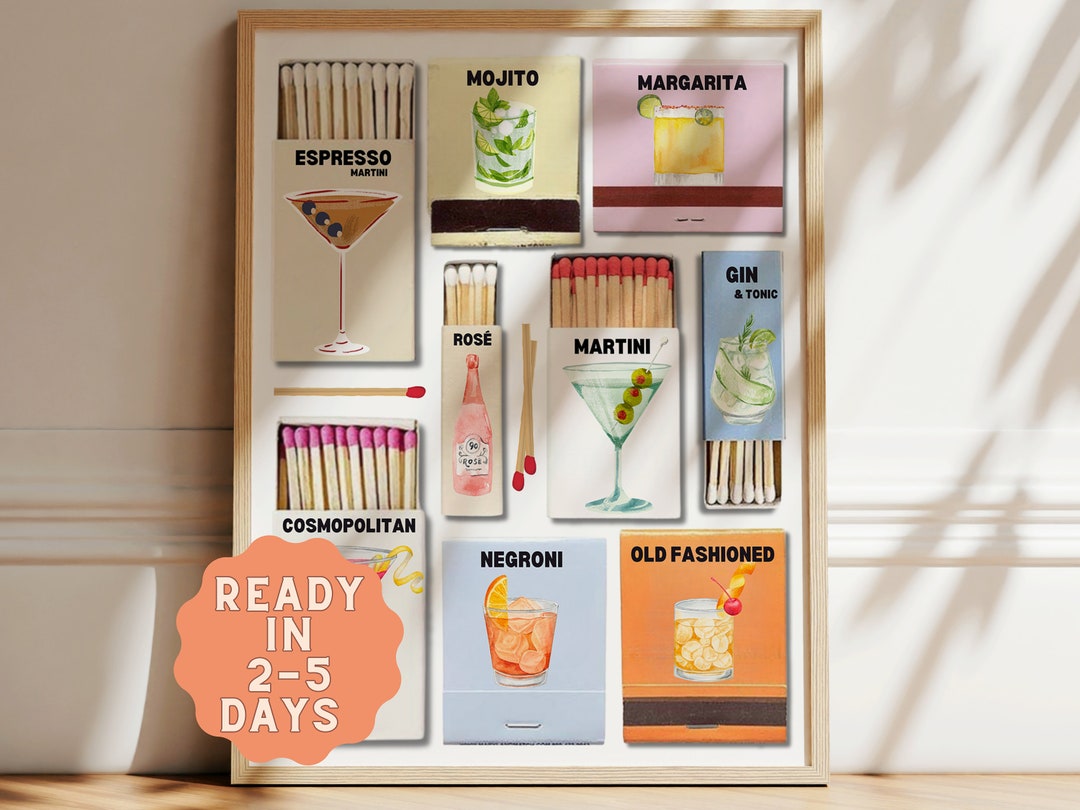 CUSTOM COCKTAIL MATCHES | Digital Bar Cart Wall Decor | Matchbook ...