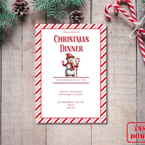 Candy Cane Christmas Dinner Invitation, Party Invitation Template ...