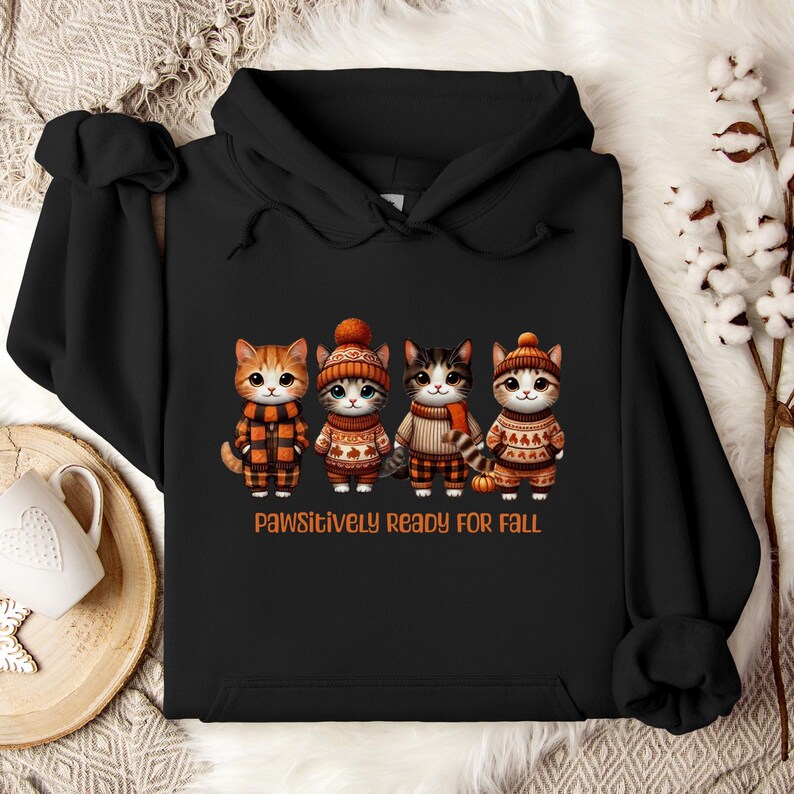Cat Fall Hoodie, Autumn Kitty Graphic, Cat Lover Gift - Etsy