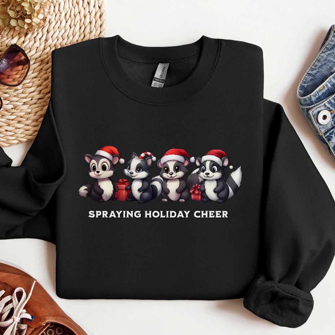 Spraying Holiday Cheer: Xmas Skunks Sweatshirt - Funny Christmas Shirt ...