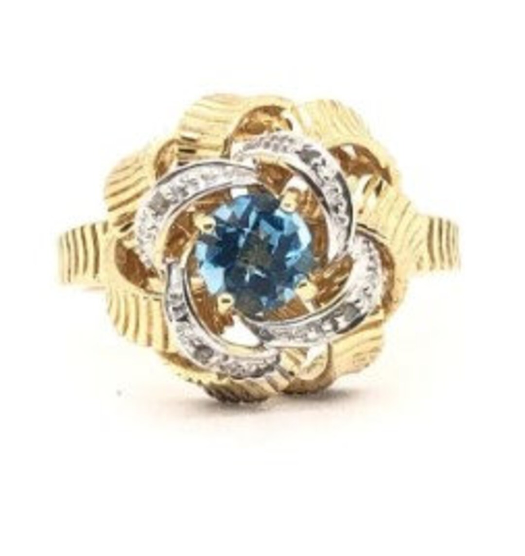 Gorgeous Swiss Blue Topaz and Diamond Accent Ribbon Ring 14k - Etsy