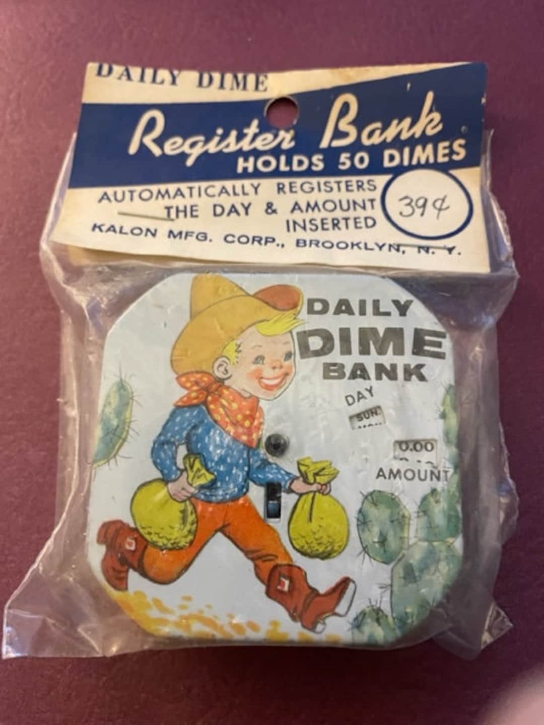 Vintage Cowboy Daily Dime Register Bank New in Package Kalon - Etsy