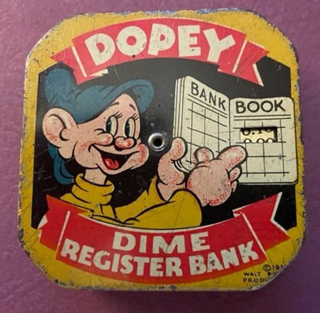 1939 Disney, DOPEY Dime Register Bank,metal Litho Very Rare Free ...