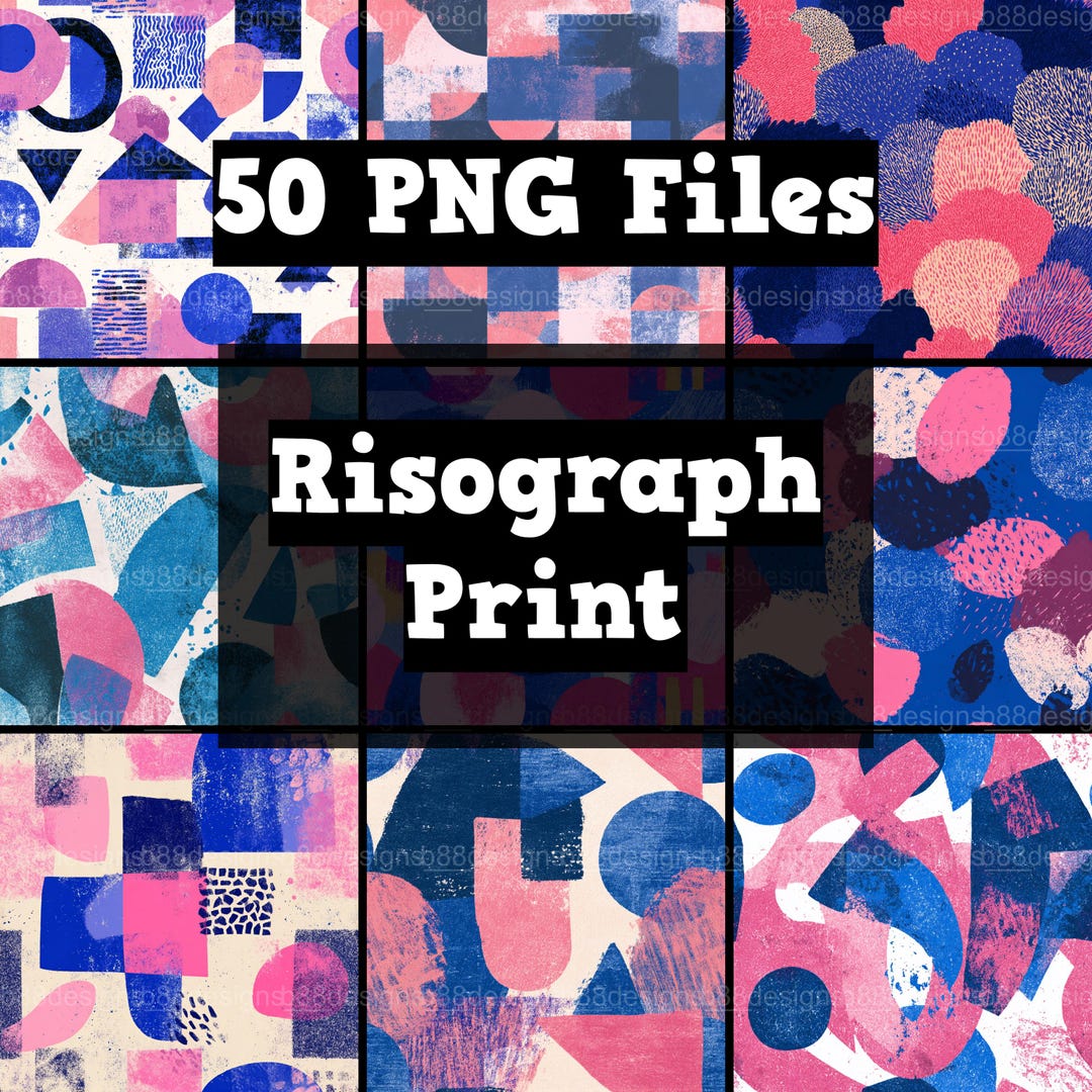 Risograph Print Seamless Pattern Digital Paper, Scrapbooking Paper ...