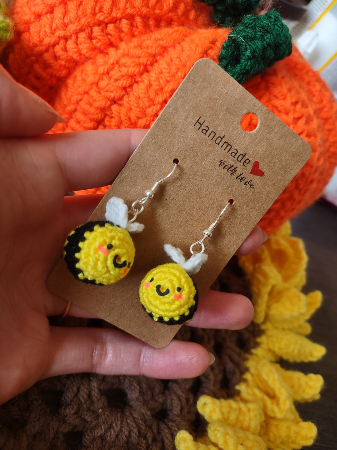 Mini Handmade Crochet Adventure Time Bee Earrings, Cute Crochet Bees ...