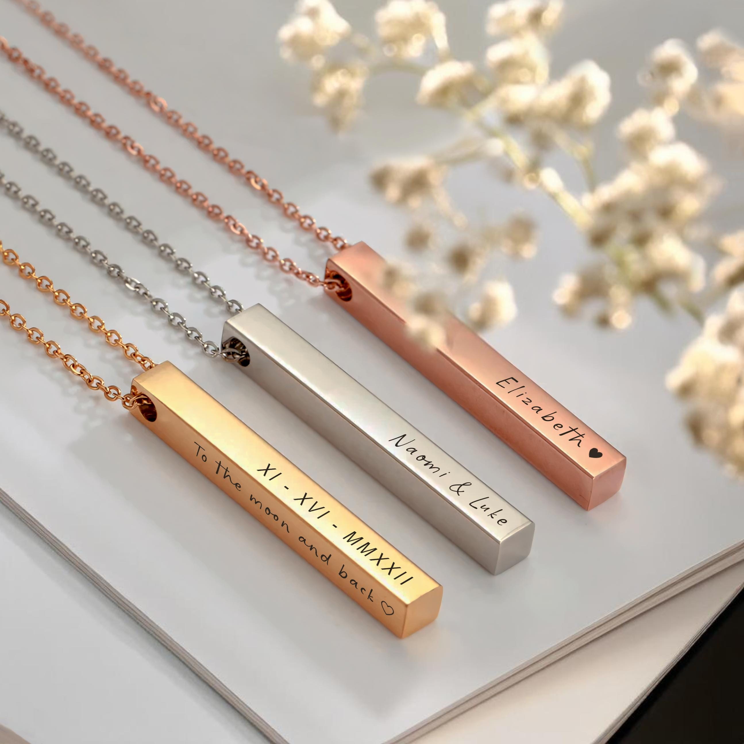 Vertical Bar Necklaces, Personalized Necklace Names Engraved ...